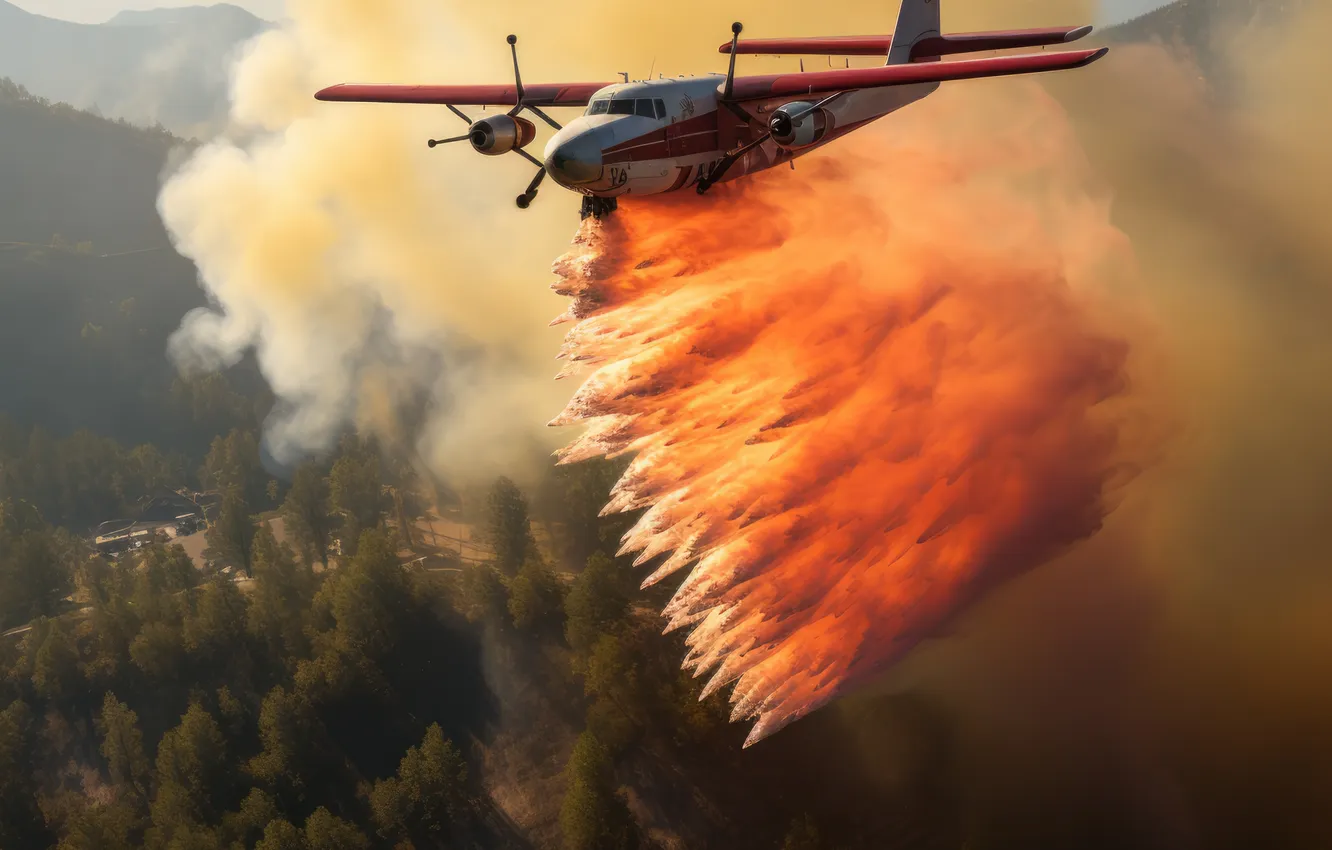 Wallpaper trees, fire, smoke, the plane, digital art, Water discharge ...