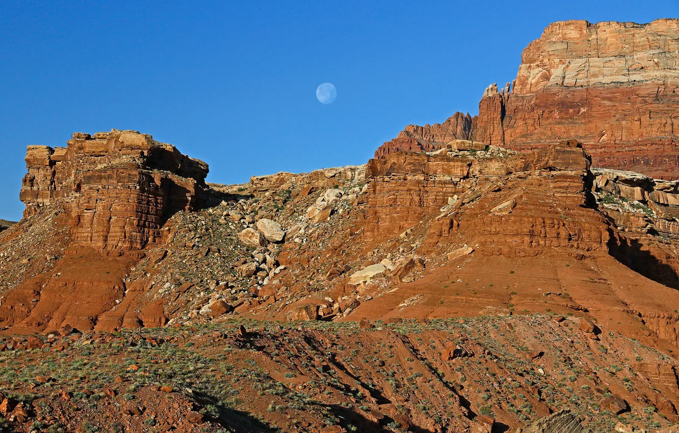 Wallpaper the sky, landscape, mountains, rocks, the moon, AZ, USA ...