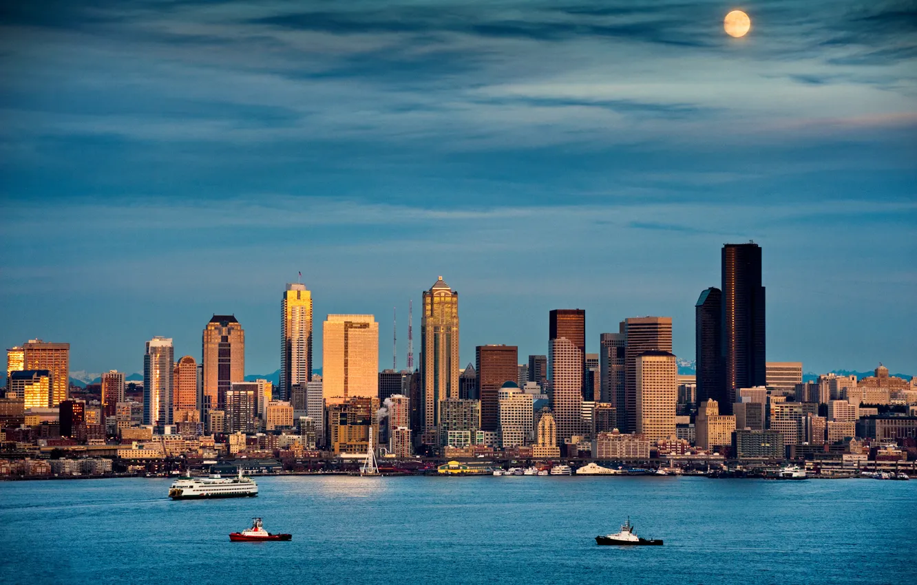 Wallpaper city, moonrise, skyline, Washington, moonlight, cityscape ...
