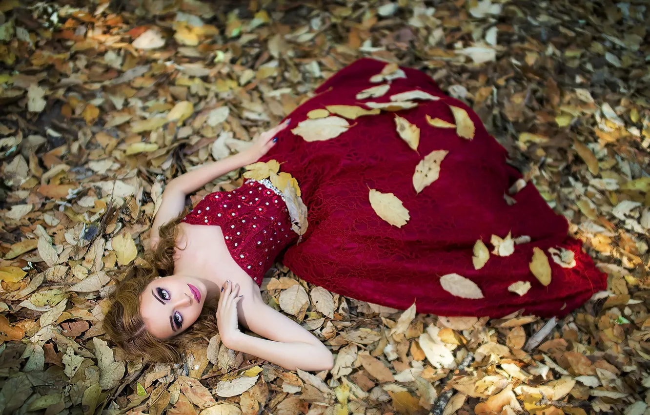 Wallpaper leaves, girl, pose, background, Paola images for desktop ...