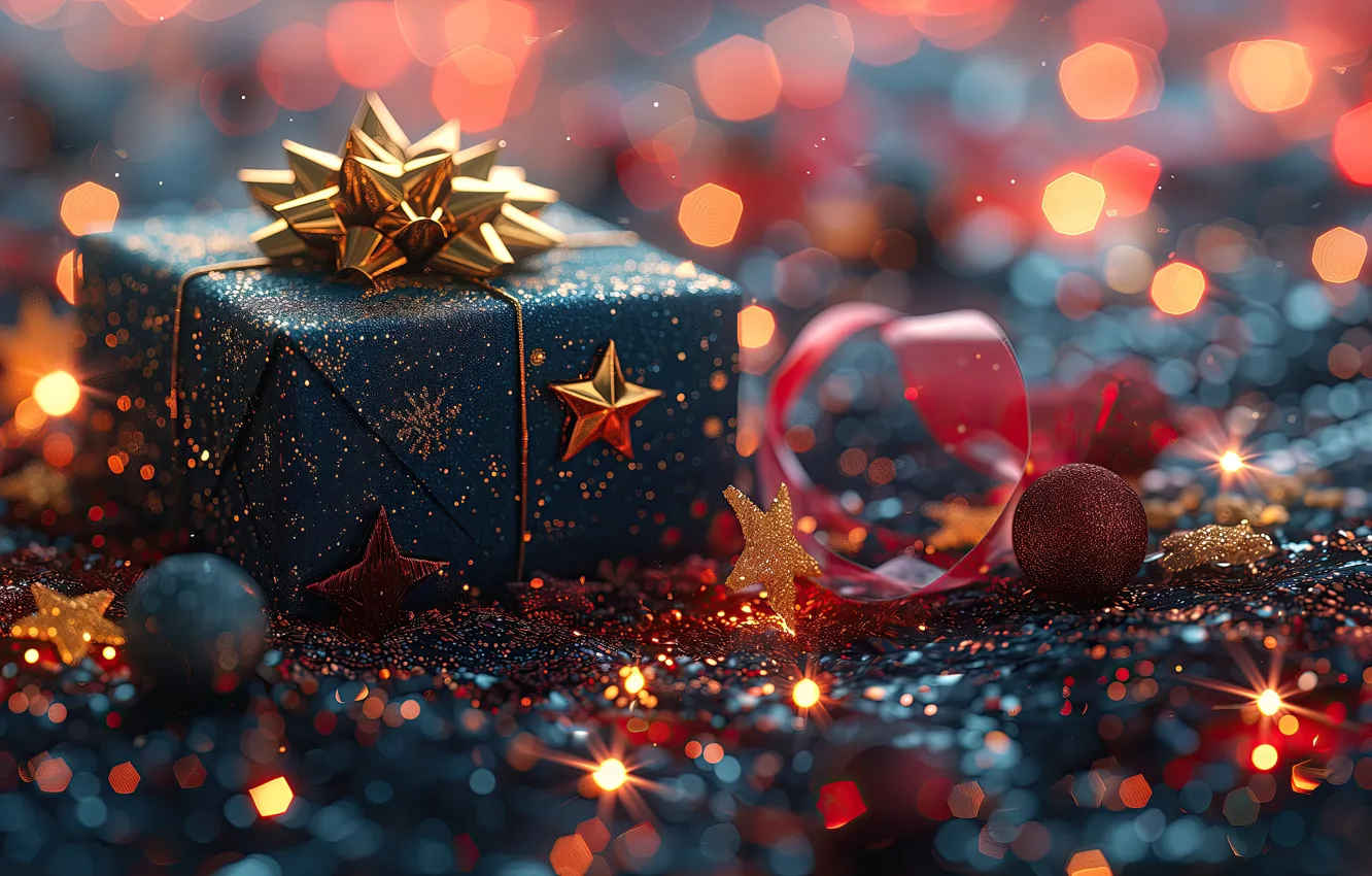 Wallpaper the dark background, Christmas, gifts, New year, box, bows ...