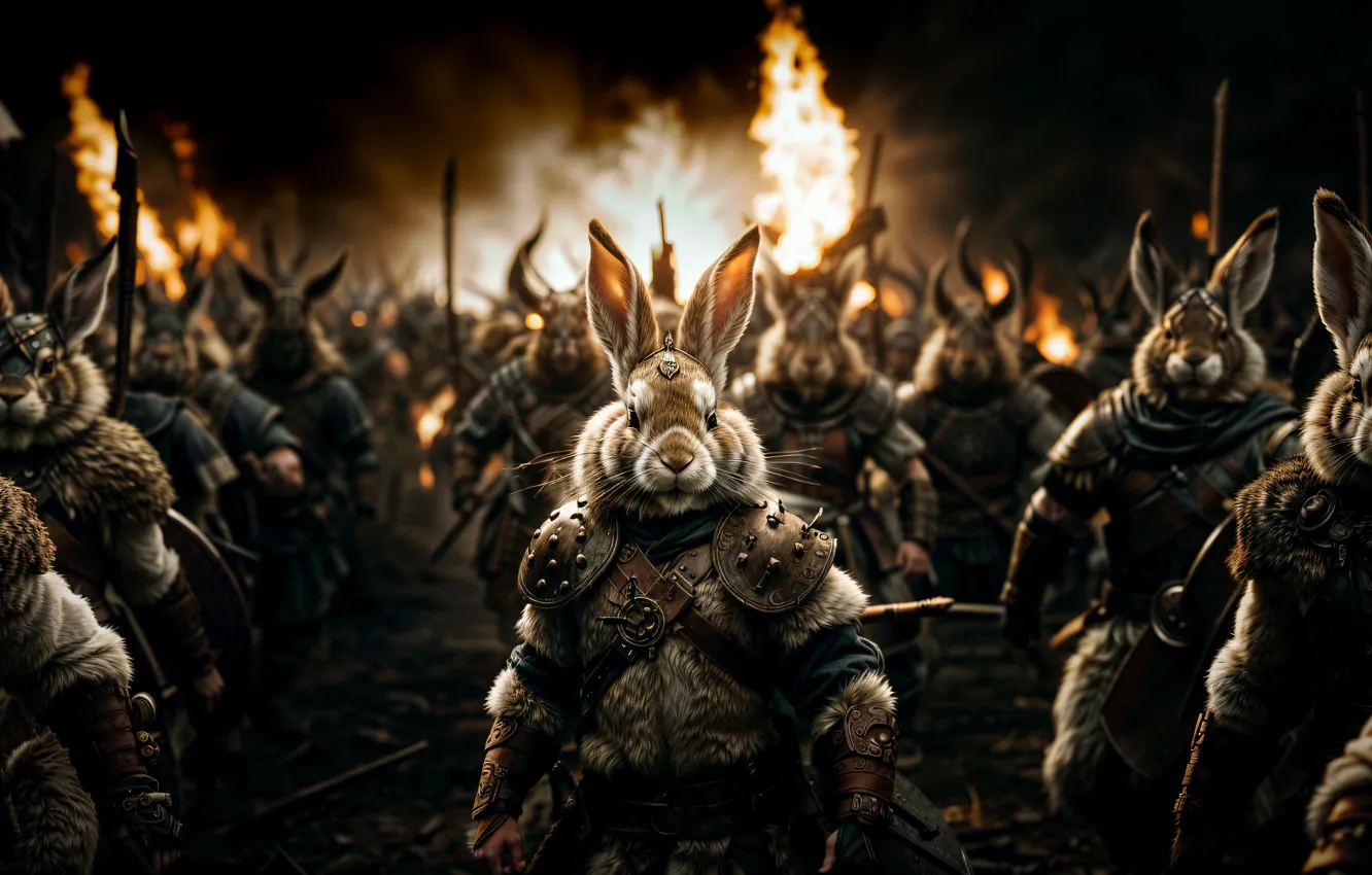 Wallpaper armor, samurai, rabbits, rabbits, warriors, many, digital art ...