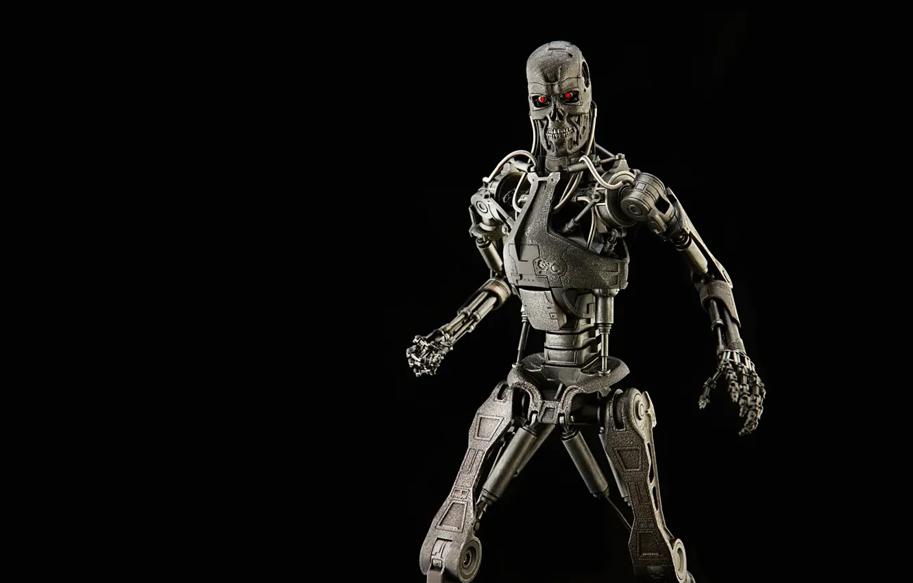 Wallpaper skull, robot, terminator, skeleton, black background ...