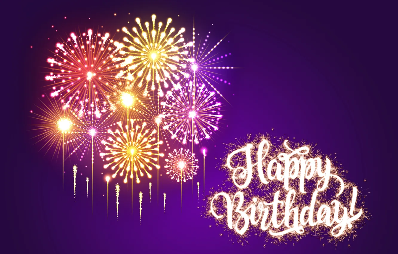 Wallpaper birthday, salute, Happy Birthday, fireworks, purple, sparkle ...