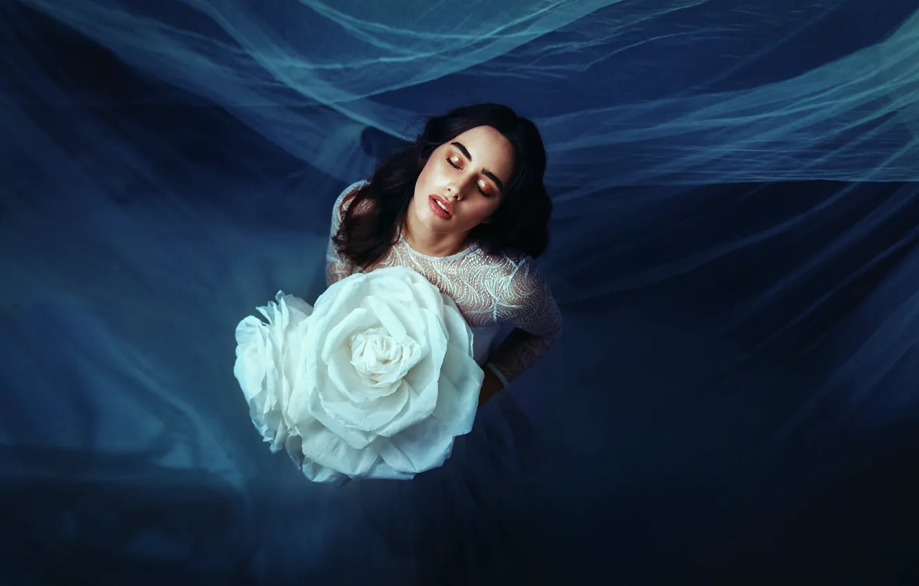 Wallpaper flower, girl, face, background, brunette for mobile and ...