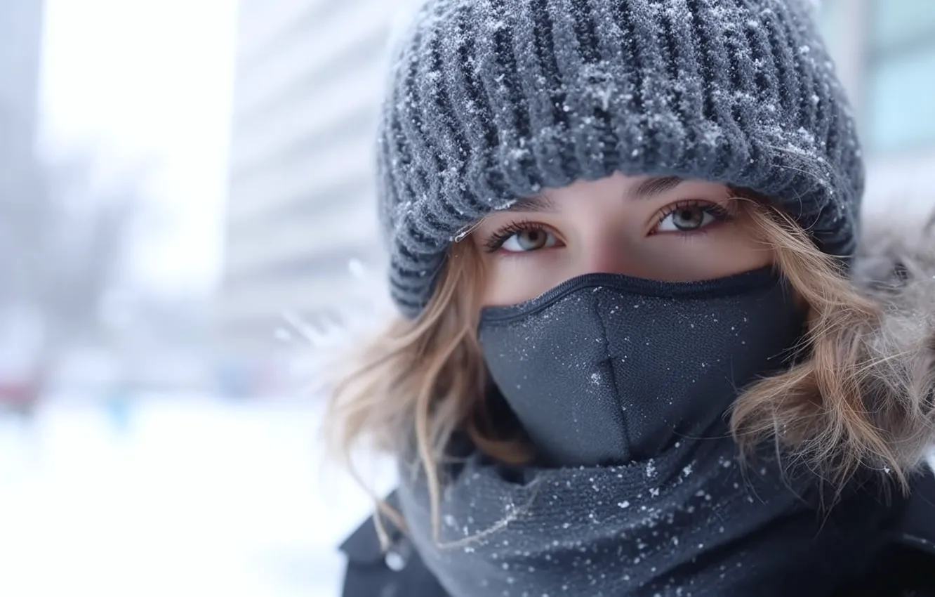 Wallpaper winter, eyes, look, girl, snow, face, the city, street for ...