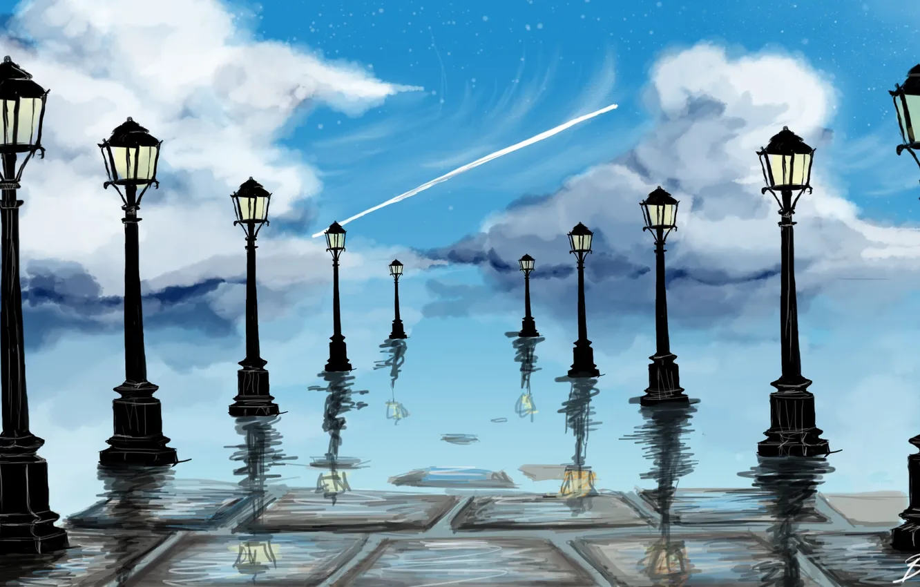 Wallpaper the sky, water, clouds, light, reflection, art, lights for ...