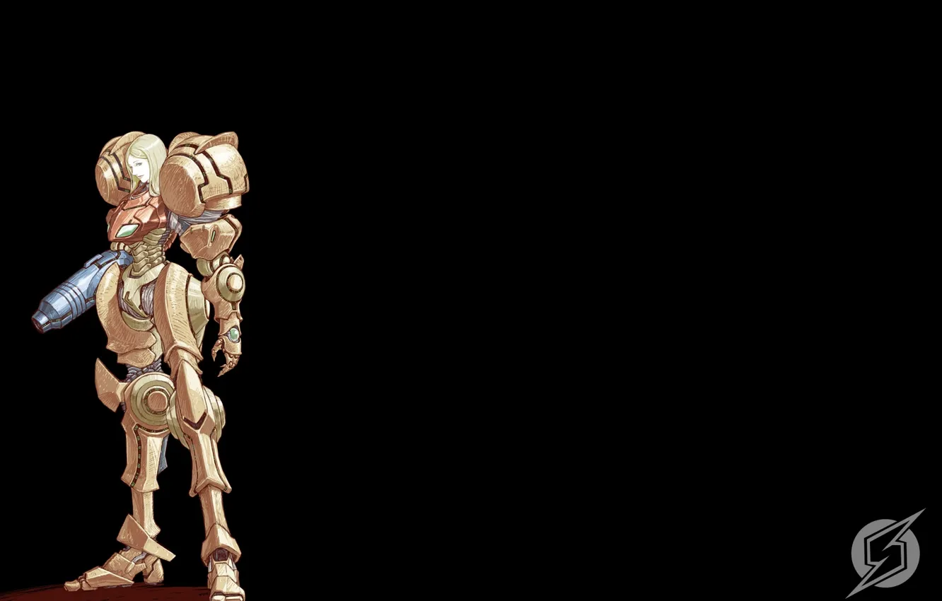 Wallpaper minimalism, black background, armor, samus aran, metroid ...
