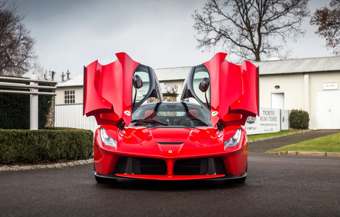 Wallpaper Red, White, Building, LaFerrari, Doors up for mobile and ...
