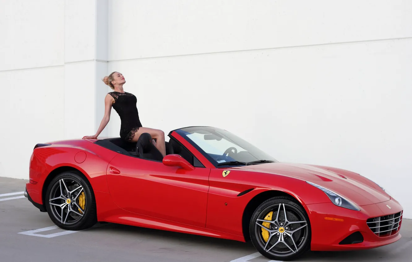 Wallpaper girl, dress, Parking, Ferrari, drives, red car for mobile and ...