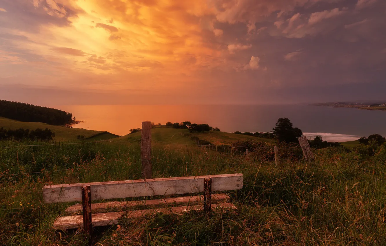 Wallpaper sea, sunset, shore, bench for mobile and desktop, section ...
