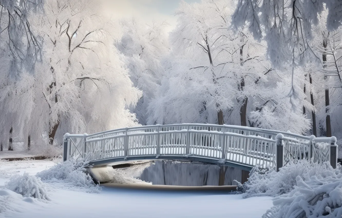 Wallpaper winter, snow, bridge, Park, landscape, bridge, park, winter for mobile and desktop ...