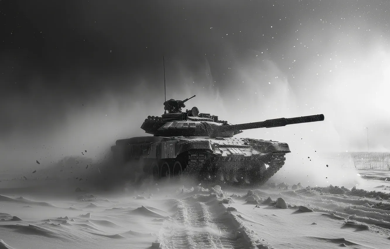 Wallpaper winter, snow, tank, black and white, Blizzard, digital art ...