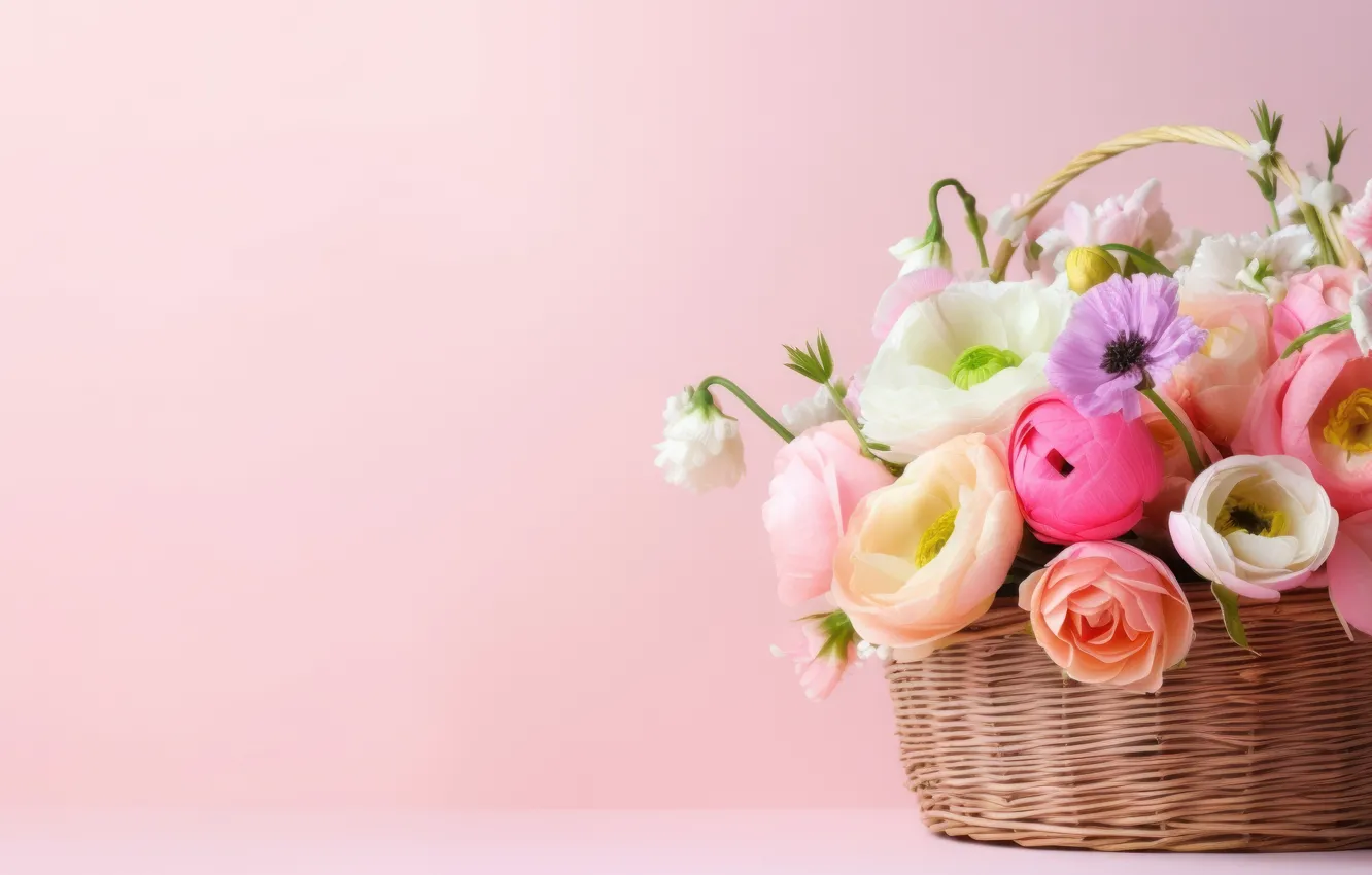 Wallpaper flowers, bouquet, pink background, different, AI art, neural ...