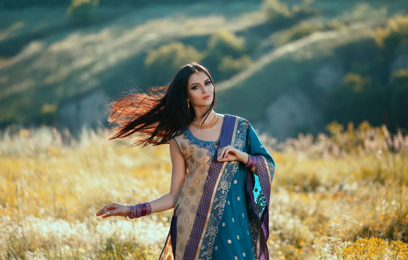 Wallpaper Field Grass Girl The Sun Decoration Nature Pose Makeup