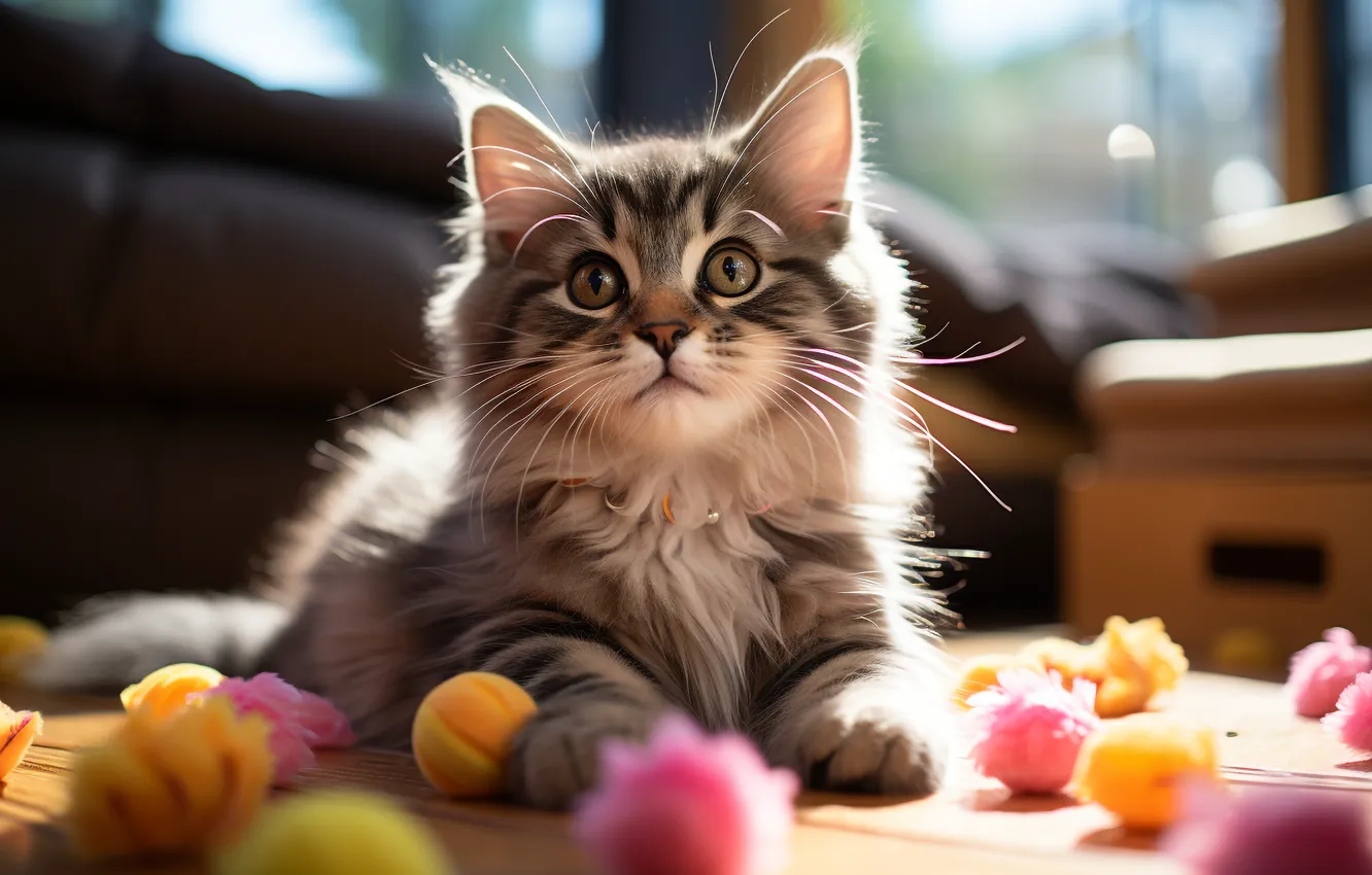 Wallpaper cat, look, toy, kitty, face, AI art, neural network for ...