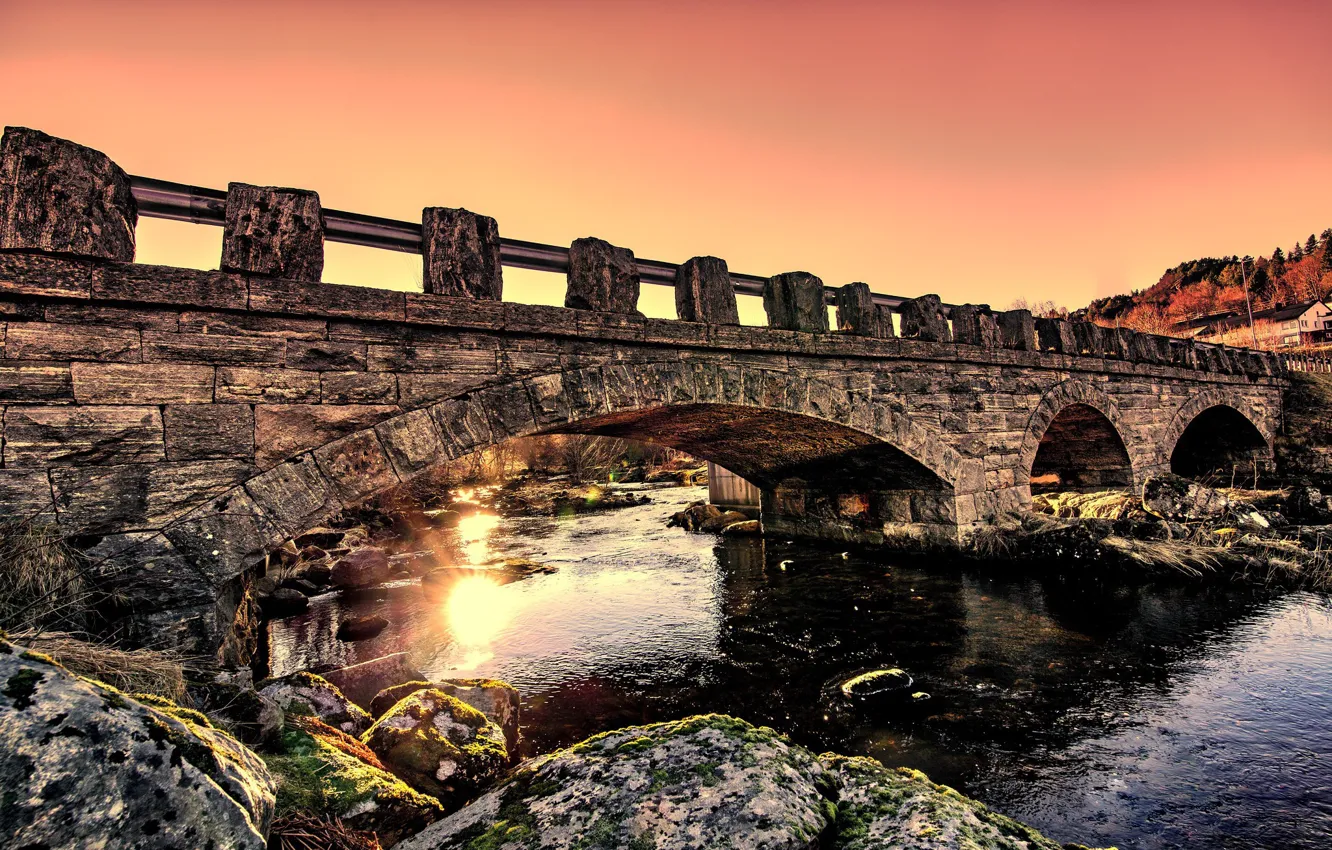 Wallpaper bridge, dawn, morning, Norway, Norway, Stonebridge images for ...