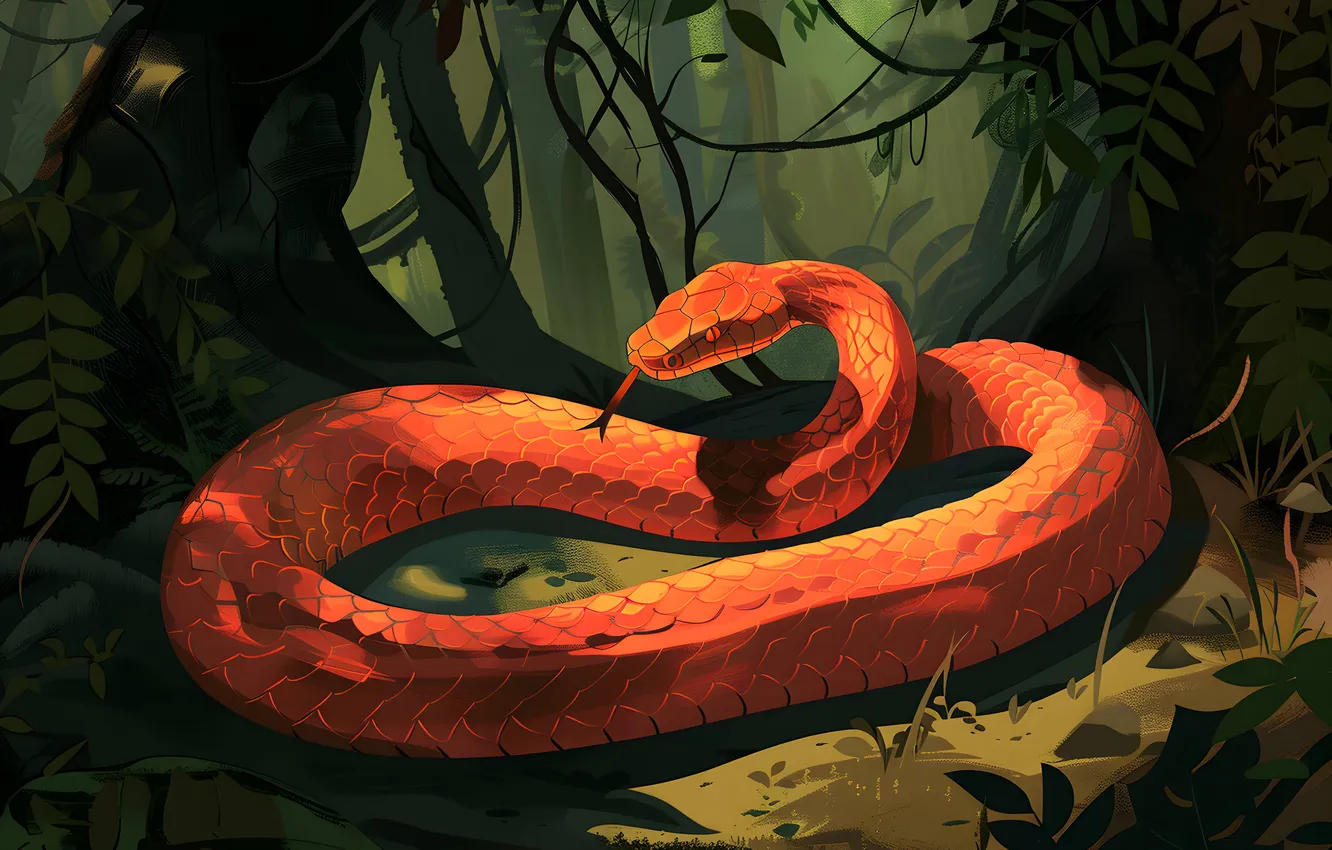 Wallpaper language, look, face, trees, animal, snake, jungle, art for ...
