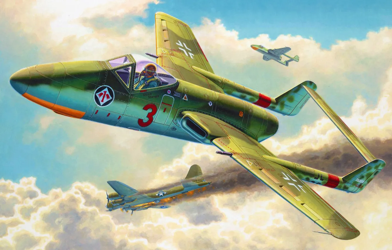 Wallpaper art, airplane, painting, aviation, jet, WW2, Project, Focke ...