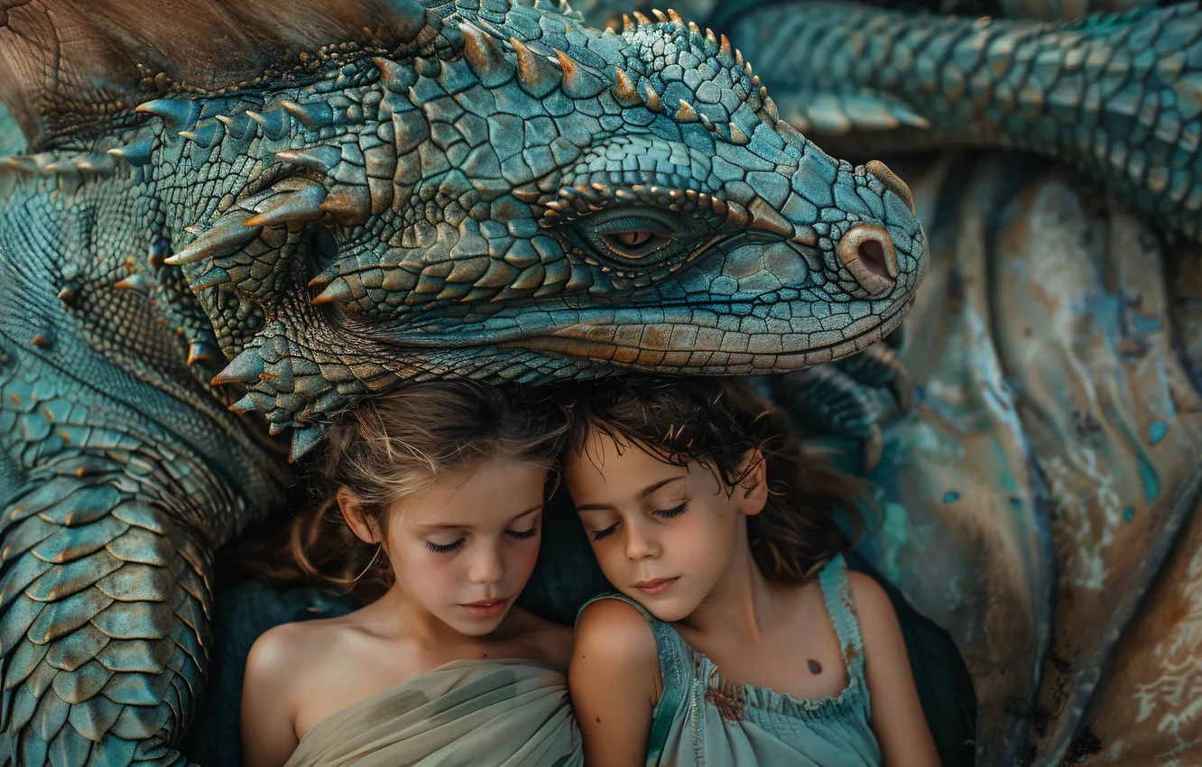 Wallpaper face, children, pose, dragon, fantasy, girl, Princess, AI art ...