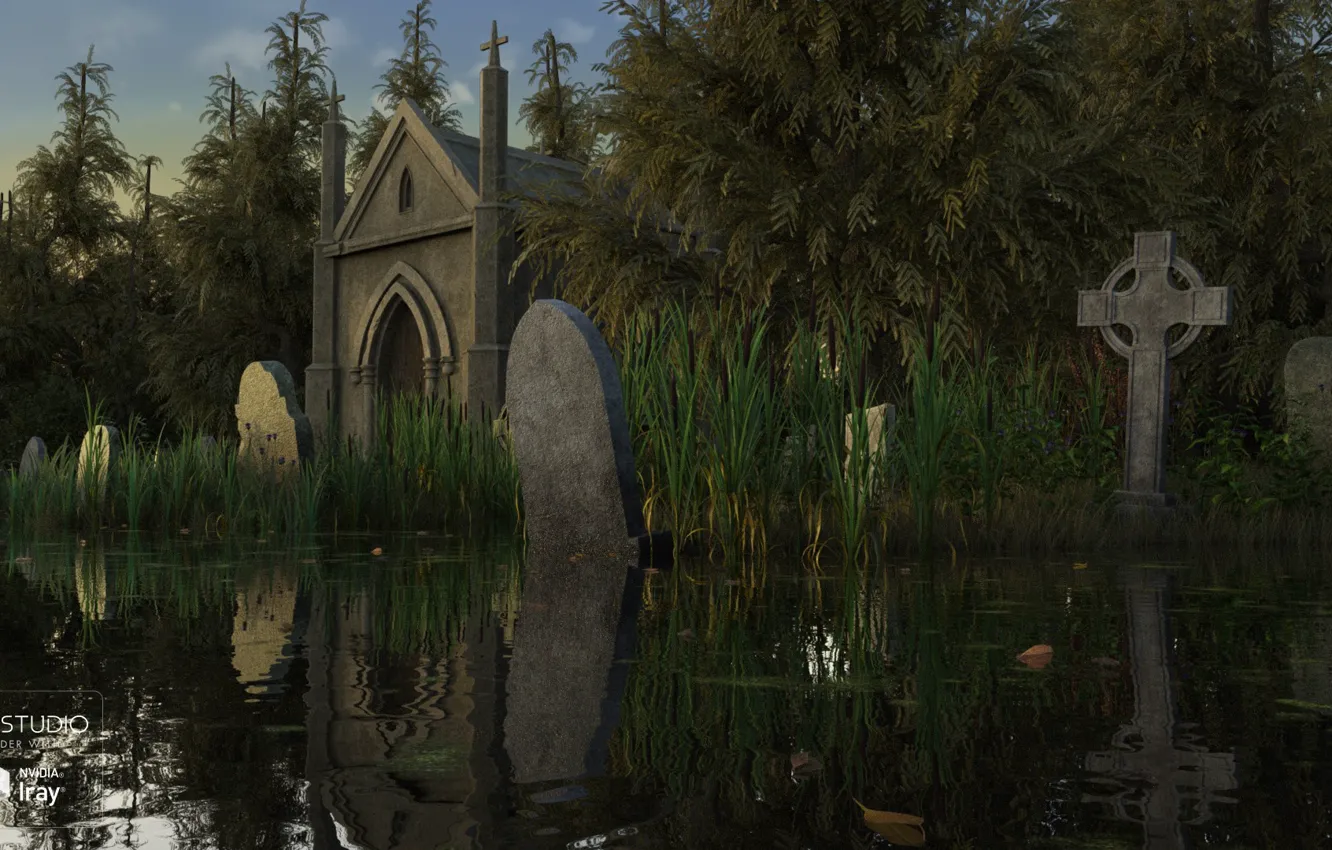 Wallpaper water, reed, temple, pond, Flooded Cemetery images for ...