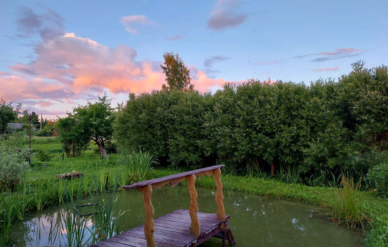 Wallpaper the sky, landscape, nature, pond, village, Novgorod oblast ...