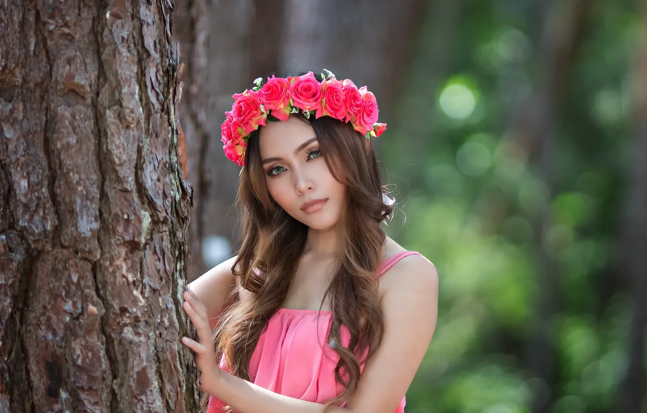 Wallpaper look, girl, trees for mobile and desktop, section девушки, resolution 2048x1192 - download