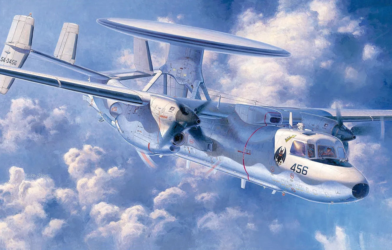 Wallpaper Japan, AWACS, koike shigeo, AWACS, spy plane, Grumman E-2 ...