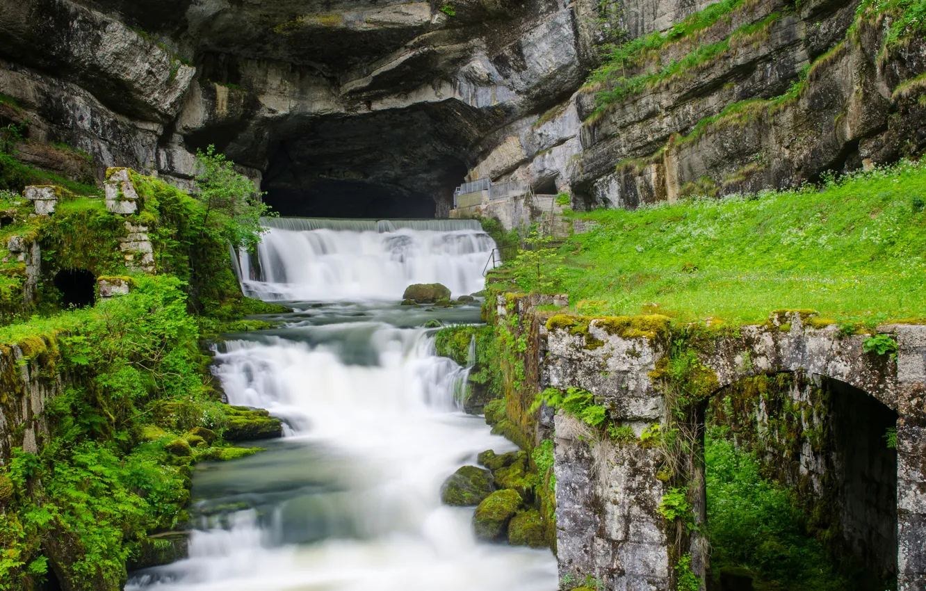 Wallpaper grass, river, rocks, stream, the grotto images for desktop ...
