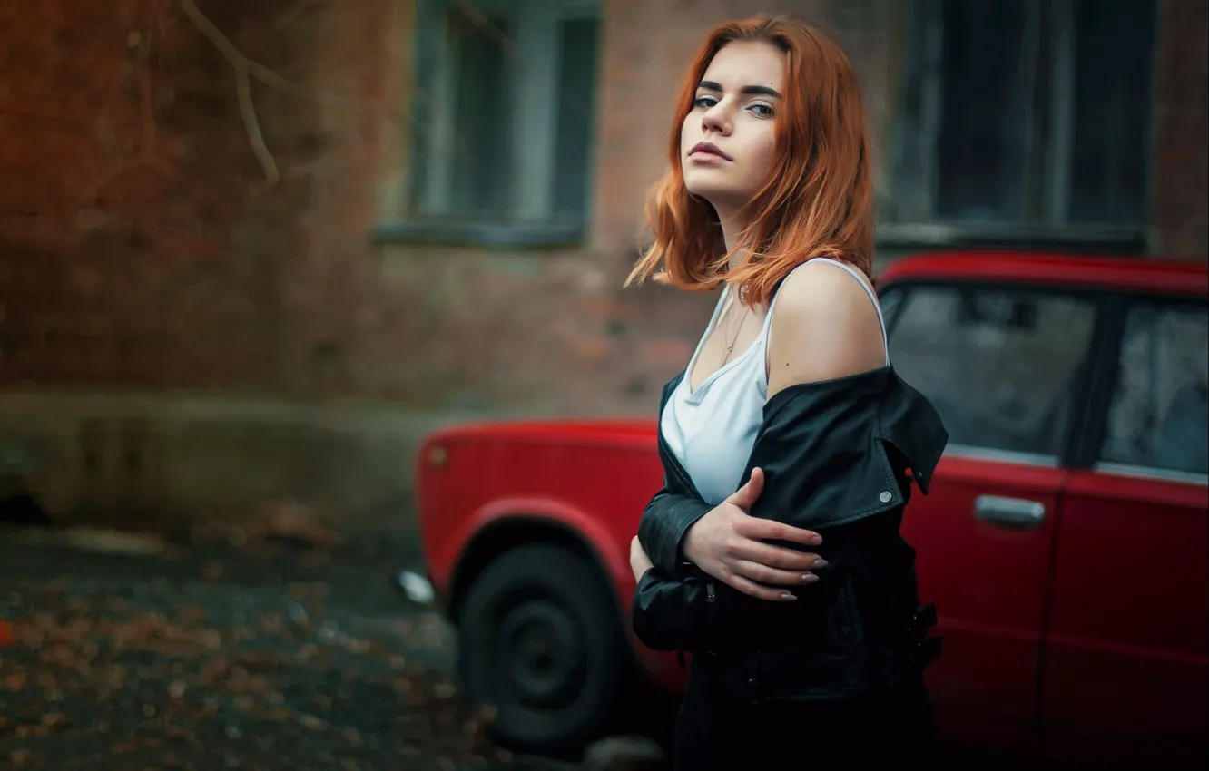 Wallpaper machine, auto, look, girl, pose, red, redhead, Lada for ...