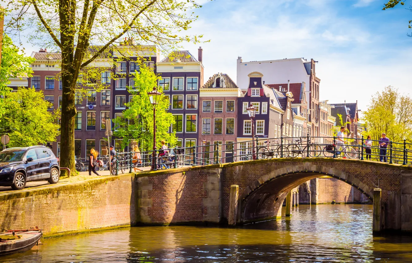 Wallpaper bridge, river, spring, Amsterdam, bridge, Amsterdam, old ...