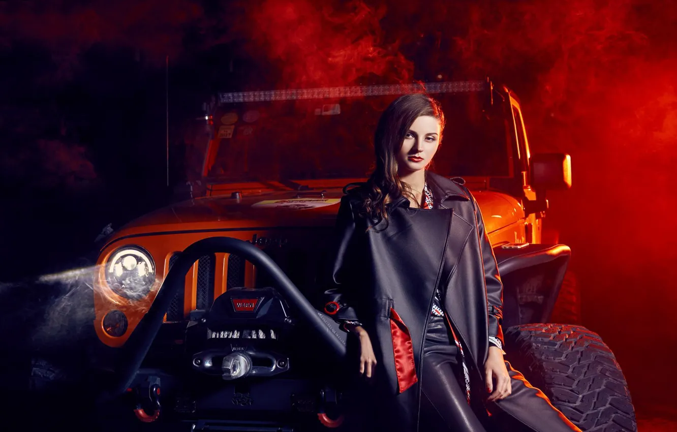 Wallpaper auto, look, girl, beautiful girl, Jeep, posing on the car for ...
