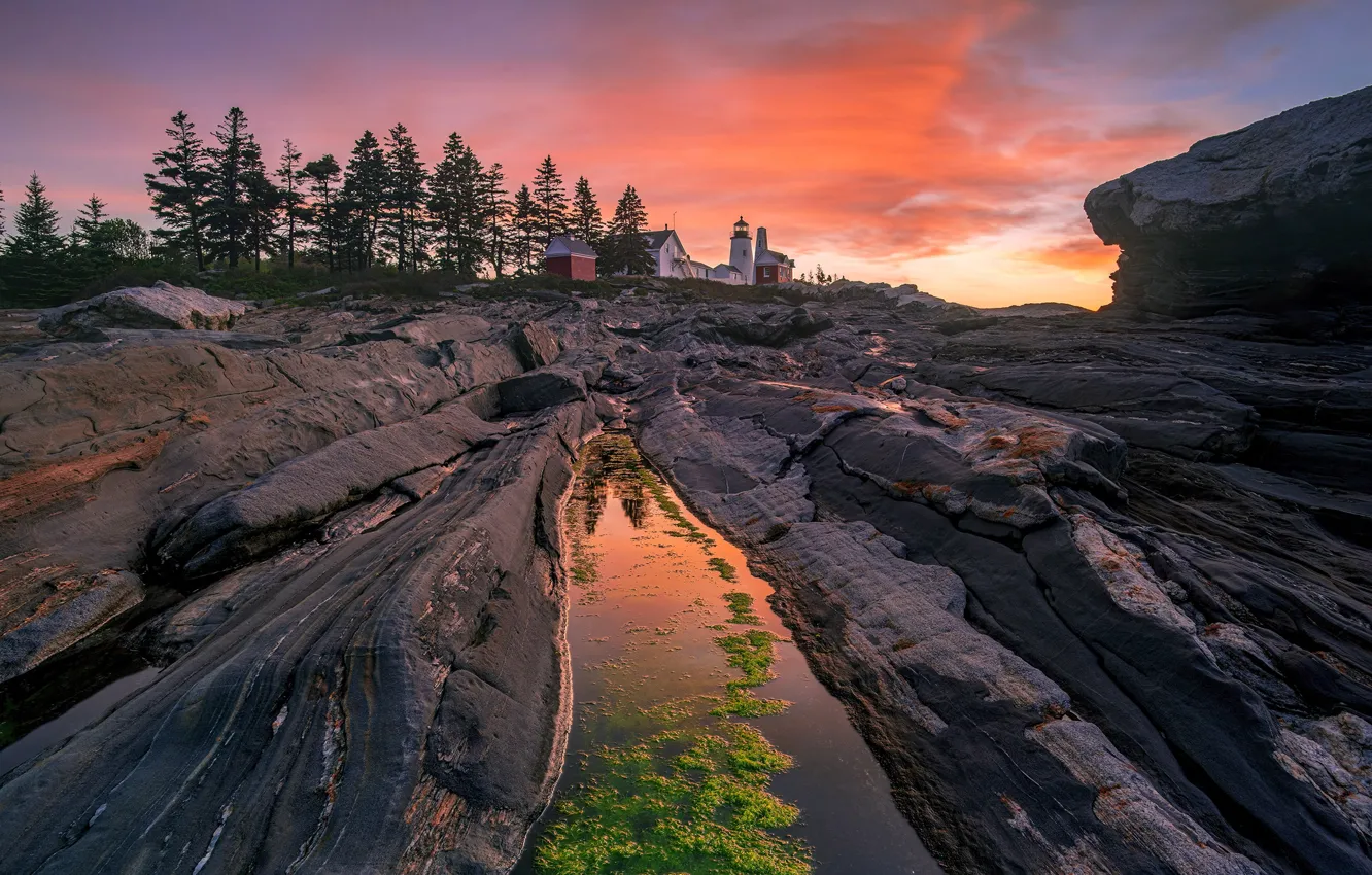 Wallpaper sea, sunset, rocks, lighthouse for mobile and desktop ...
