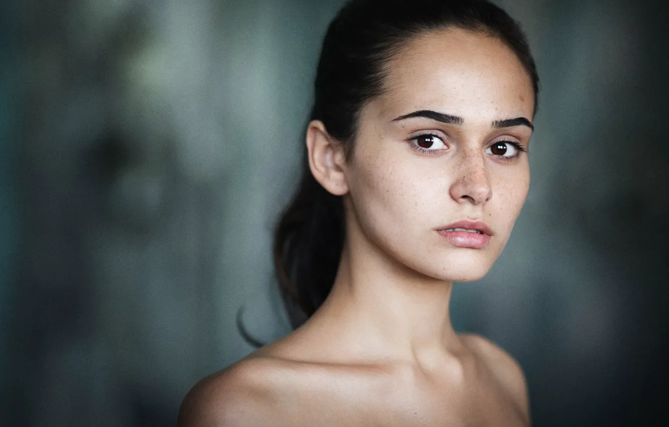 Wallpaper Portrait Freckles Brown Eyed Michael Schnabl Karina Sea