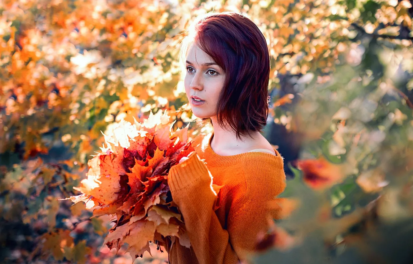 Wallpaper Autumn Girl Nature Foliage For Mobile And Desktop Section
