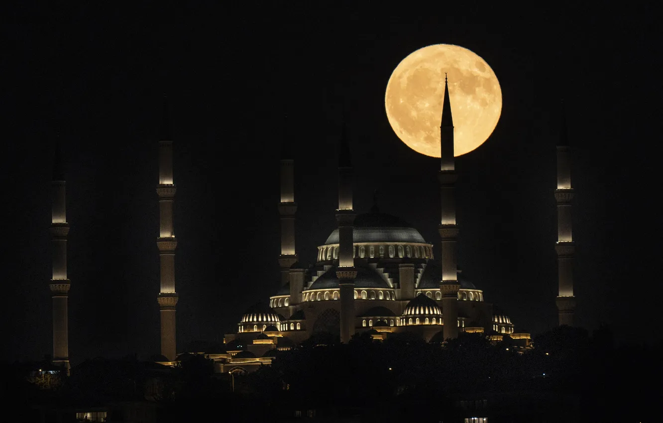 Wallpaper night, Turkey, full moon, Istanbul, Çamlıca Mosque for mobile ...