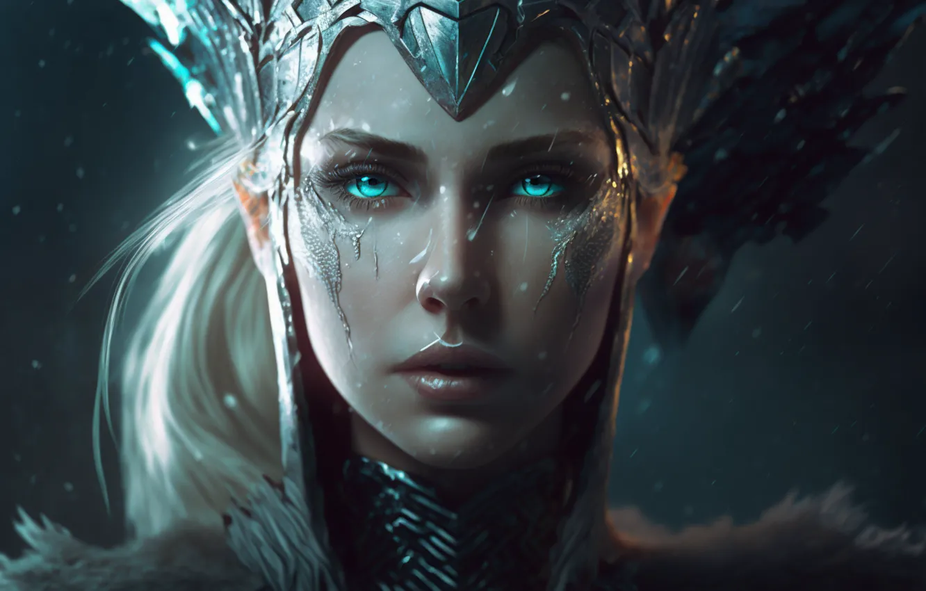 Wallpaper look, girl, snow, decoration, face, rendering, graphics ...