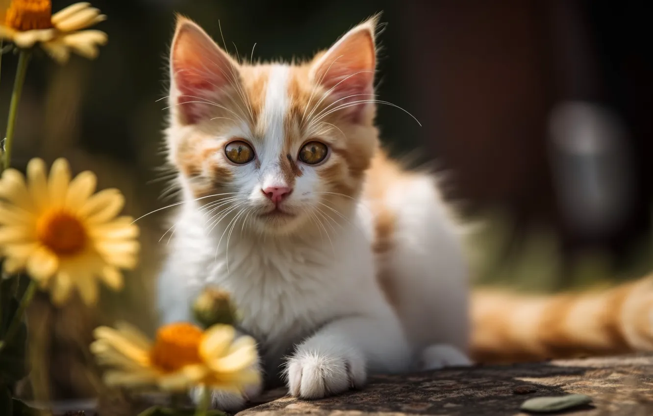 Wallpaper cat, summer, cat, look, light, flowers, nature, kitty for ...