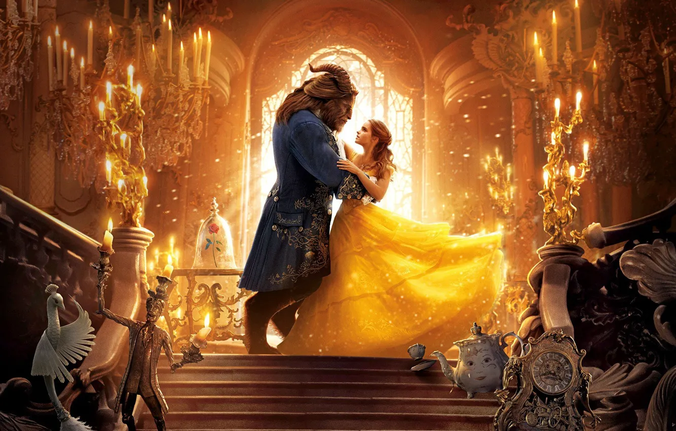 Wallpaper cinema, Disney, Emma Watson, dress, woman, lion, man, movie ...