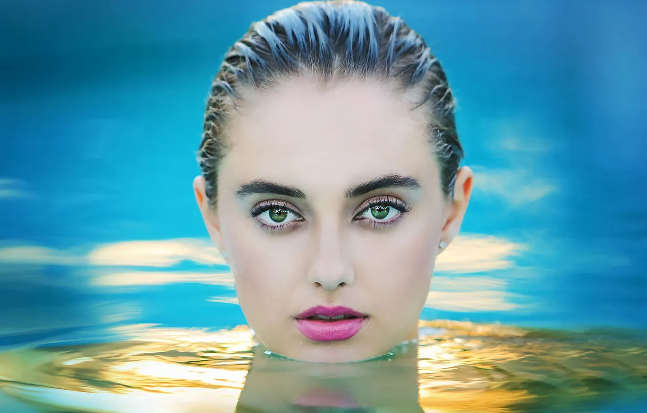 Wallpaper girl, pool, lips, reflection, swimming, direct gaze for mobile and desktop, section ...