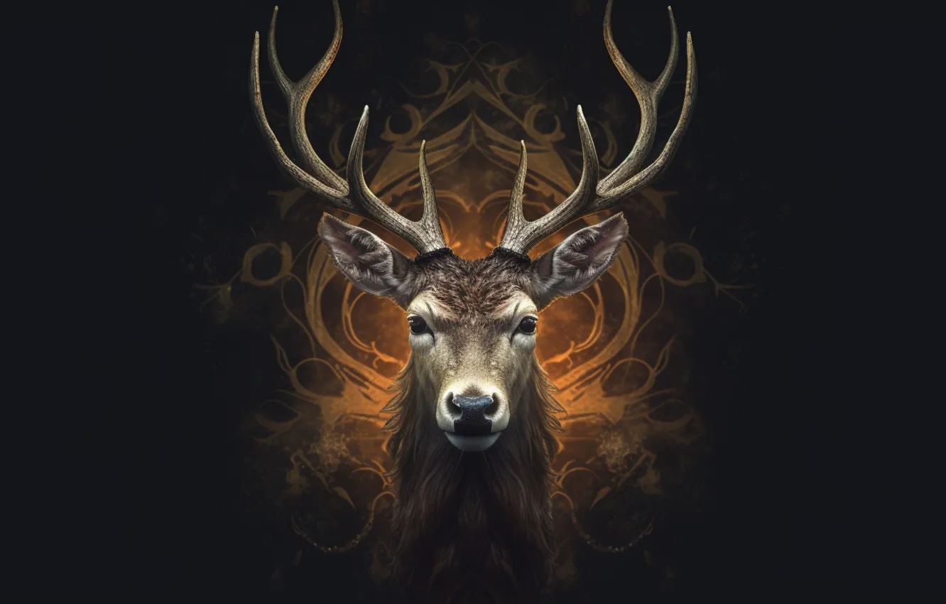 Wallpaper look, face, deer, black background, AI art, neural network ...