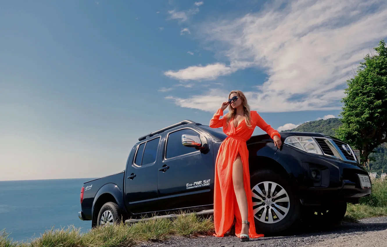 Wallpaper car, girl, dress, beautiful, model, sweet, sunglasses ...