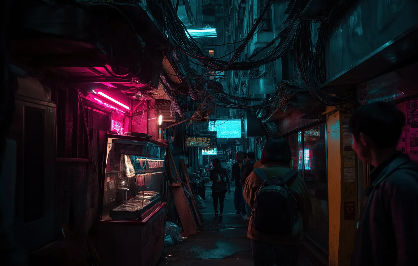 Wallpaper night, the city, neon, dark, lane, cyberpunk, Neon ...