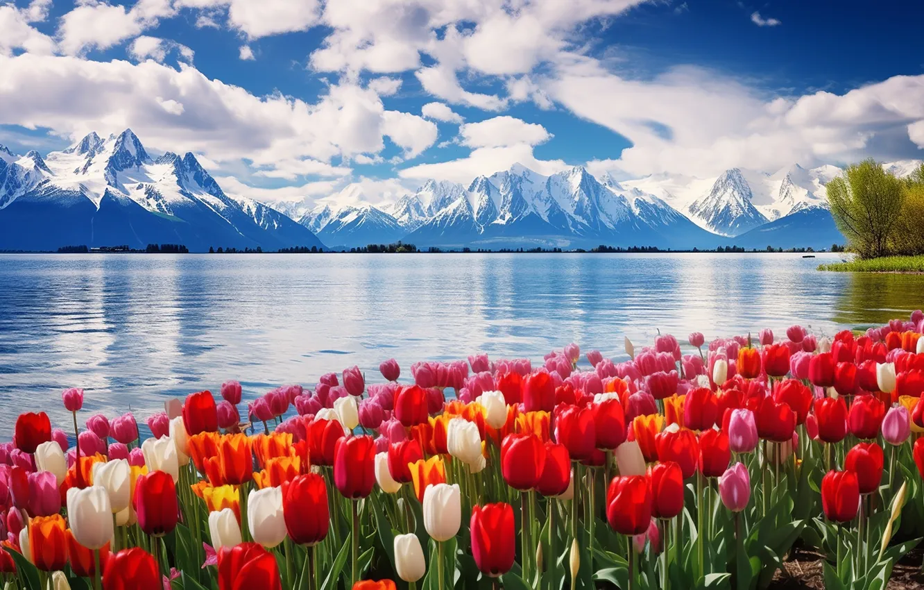 Wallpaper flowers, spring, colorful, tulips, red, sunshine, landscape ...