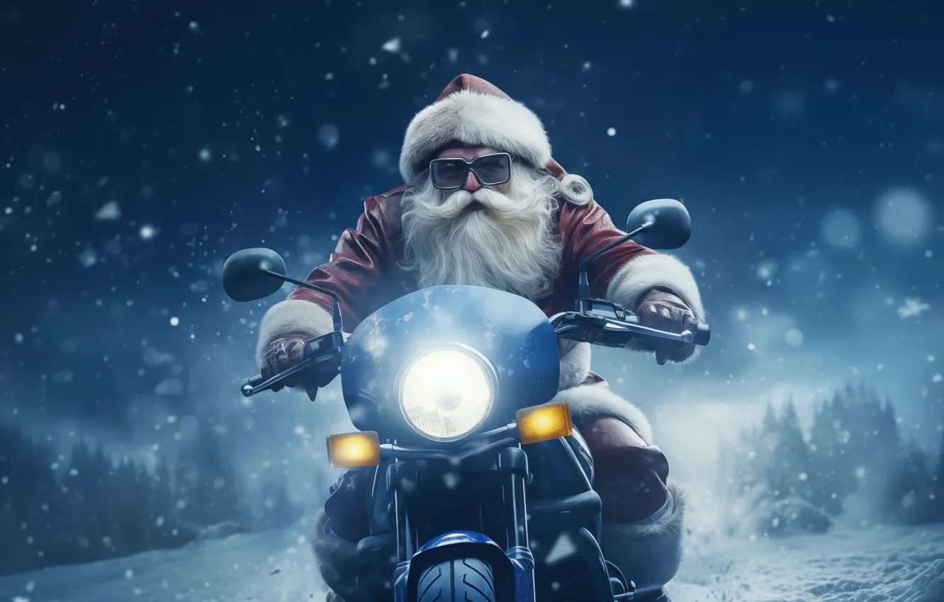 Wallpaper winter, snow, new year, Christmas, motorcycle, Santa Claus ...