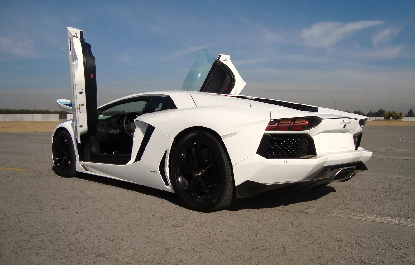 Wallpaper white, the sky, clouds, Lamborghini, white, rear view, LP700 ...