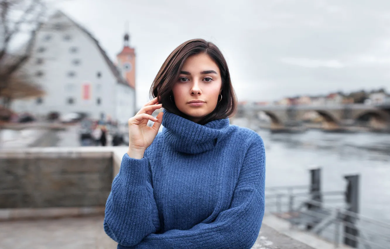Wallpaper pose, river, portrait, makeup, hairstyle, brown hair, beauty ...