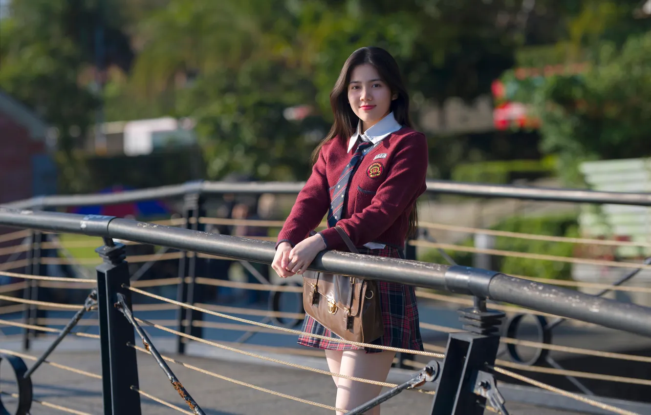 Wallpaper girl, brunette, Asian, uniform for mobile and desktop ...