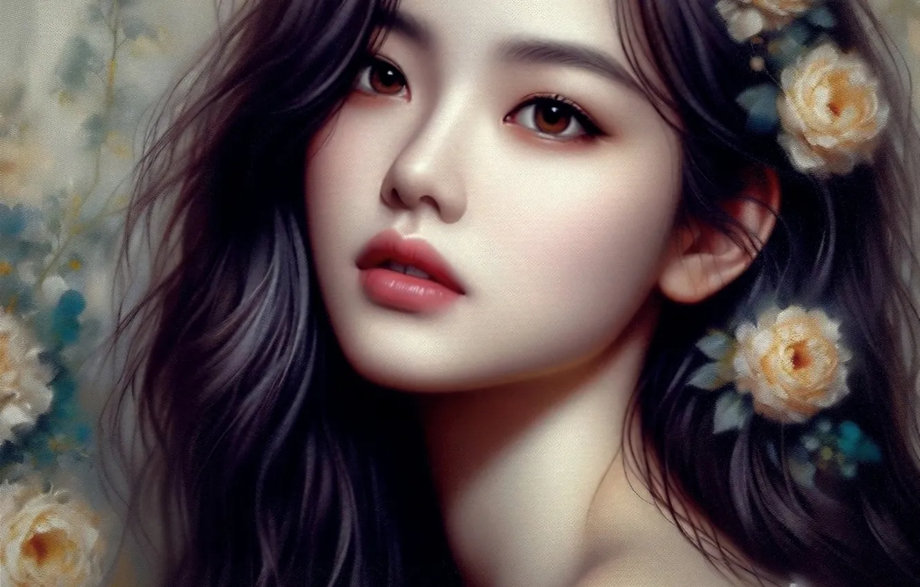 Wallpaper girl, Asian, imitation painting, AI art, neural network for ...