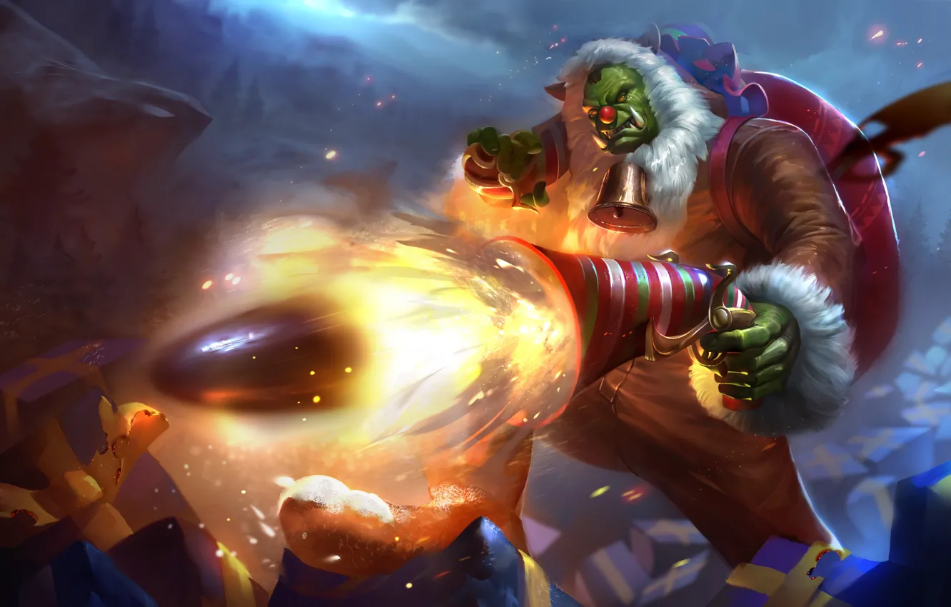 Wallpaper new year, shot, costume, hon, bells, Santa, Orc, art for ...